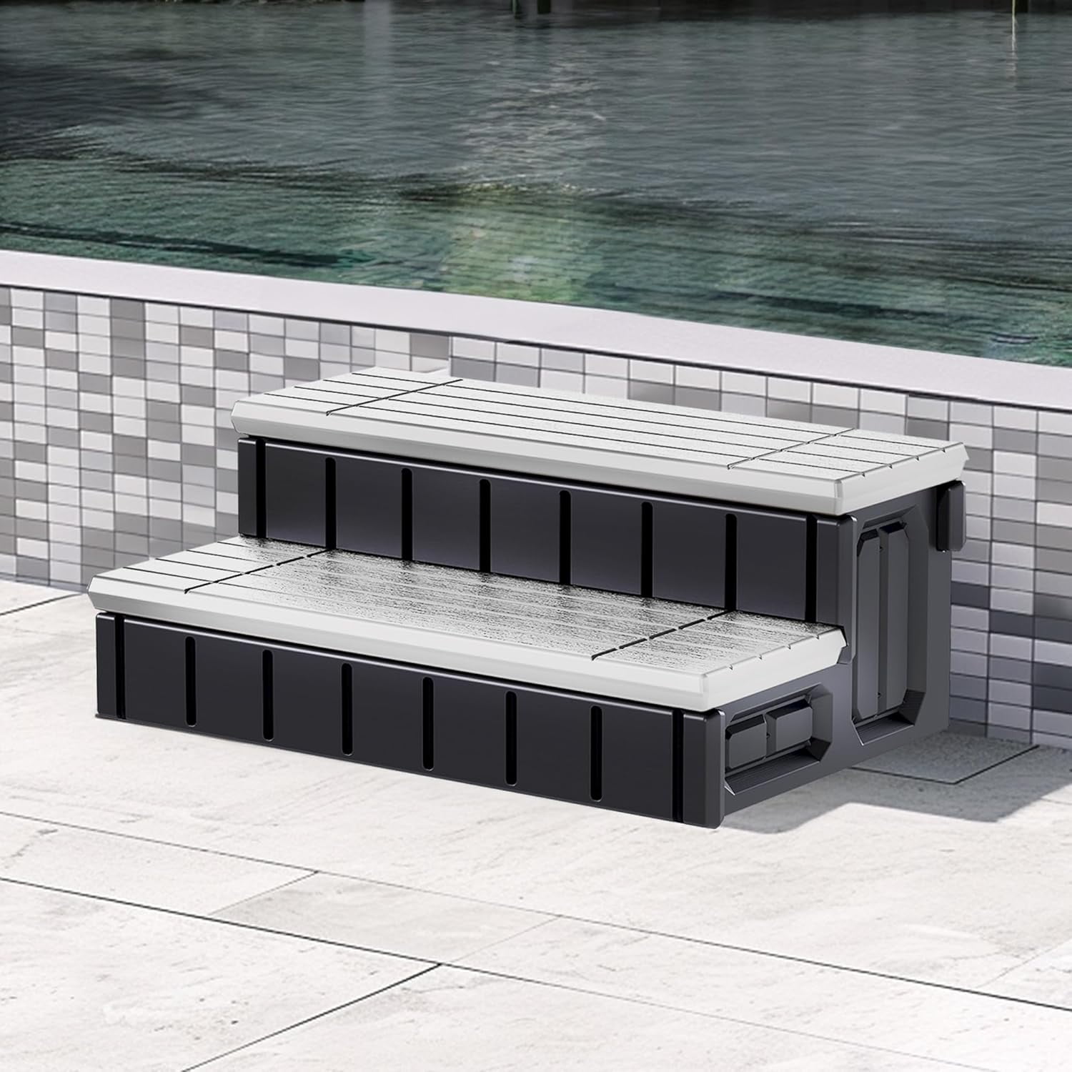 Universal Spa Hot Tub Step with Storage, Outdoor Indoor Compartment Spa 2-Step Stool Pool Ladder ...