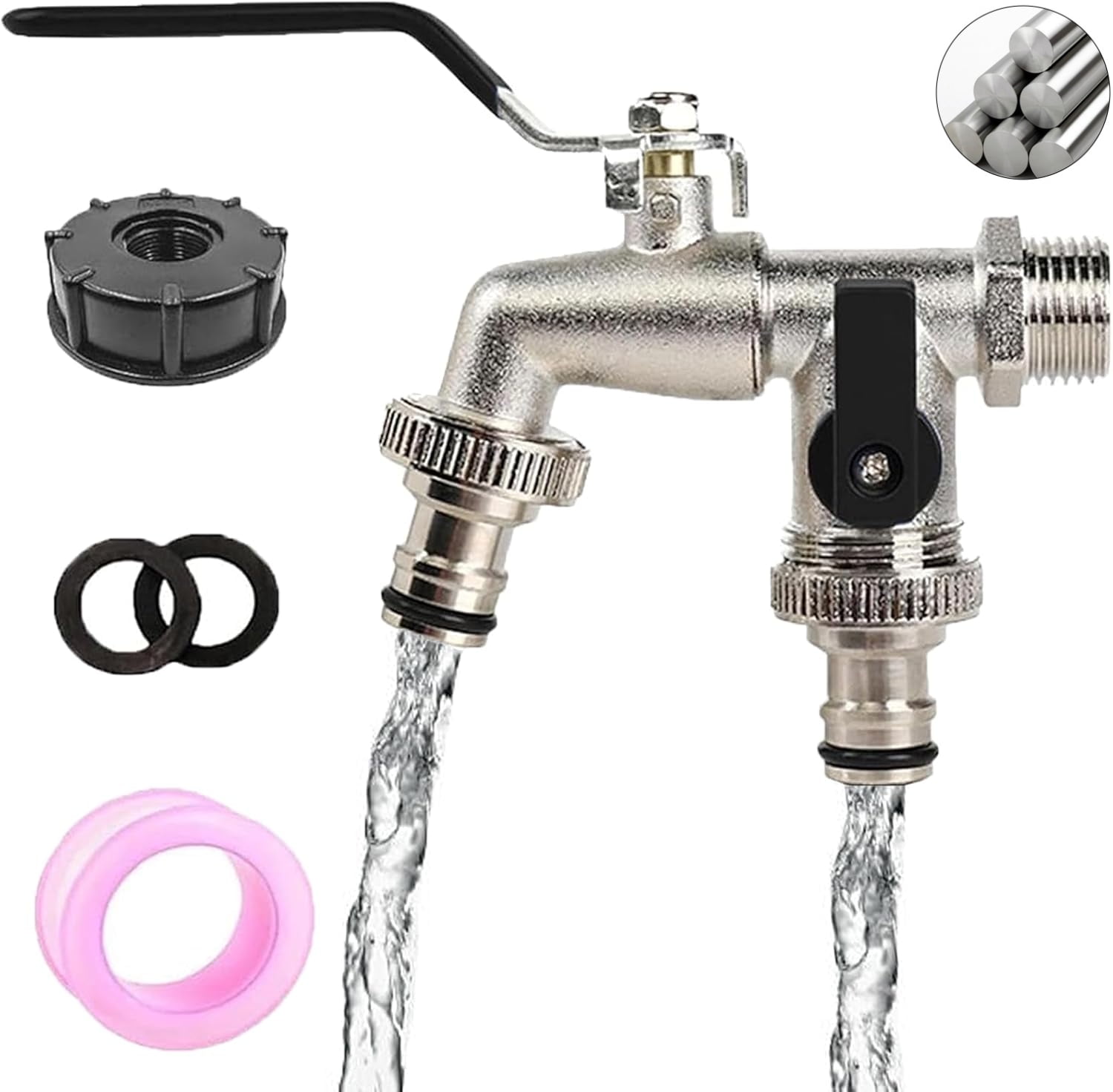 Universal Stainless Steel Double Outlet Garden Water Faucet - 1/2 * 3/4 ...