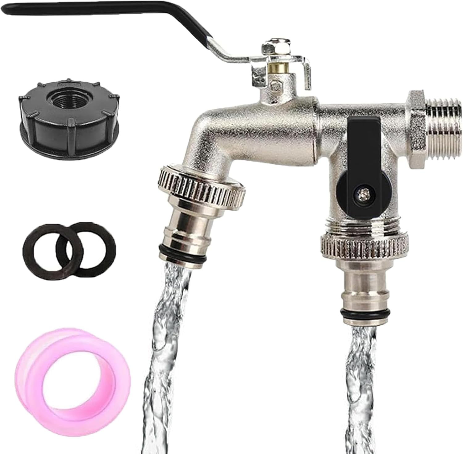 Universal Stainless Steel Double Outlet Garden Water Faucet - 1/2 * 3/4 ...