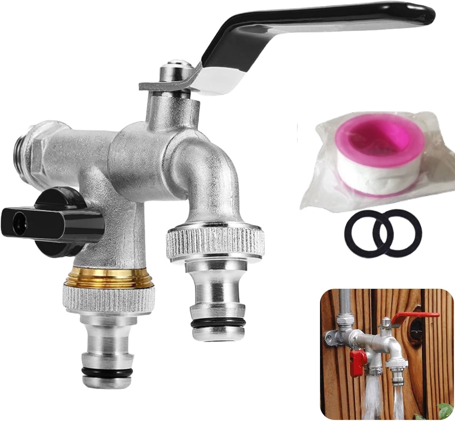 Universal Stainless Steel Double Outlet Garden Water Faucet, Double ...