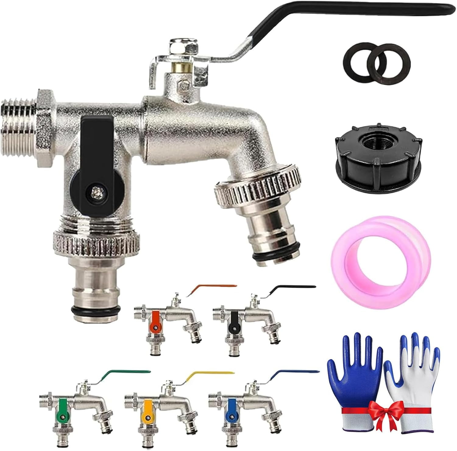 Universal Stainless Steel Double Outlet Garden Water Faucet, Doubles ...