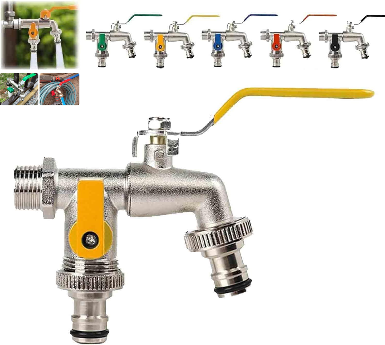 Universal Stainless Steel Double Outlet Garden Water Faucet, Outdoor ...