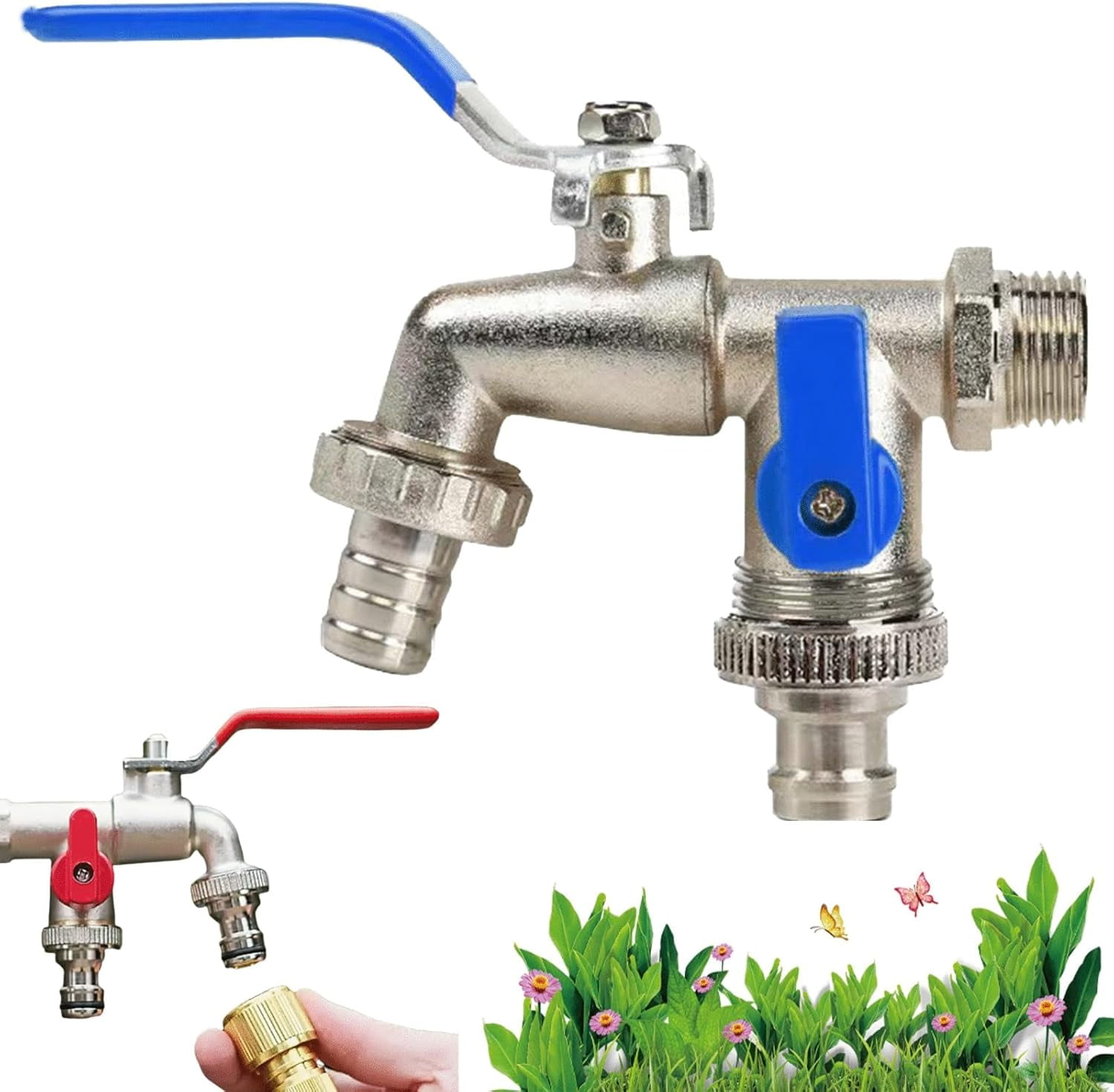 Universal Stainless Steel Double Outlet Garden Water Faucet,Outdoor ...