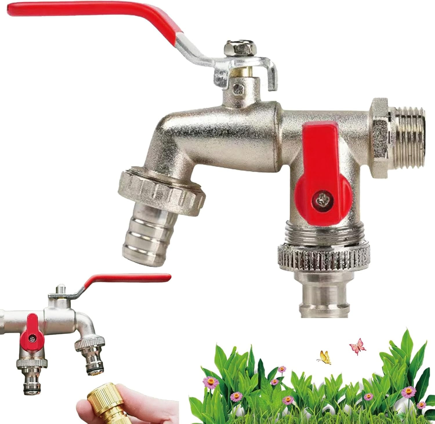 Universal Stainless Steel Double Outlet Garden Water Faucet,Outdoor ...
