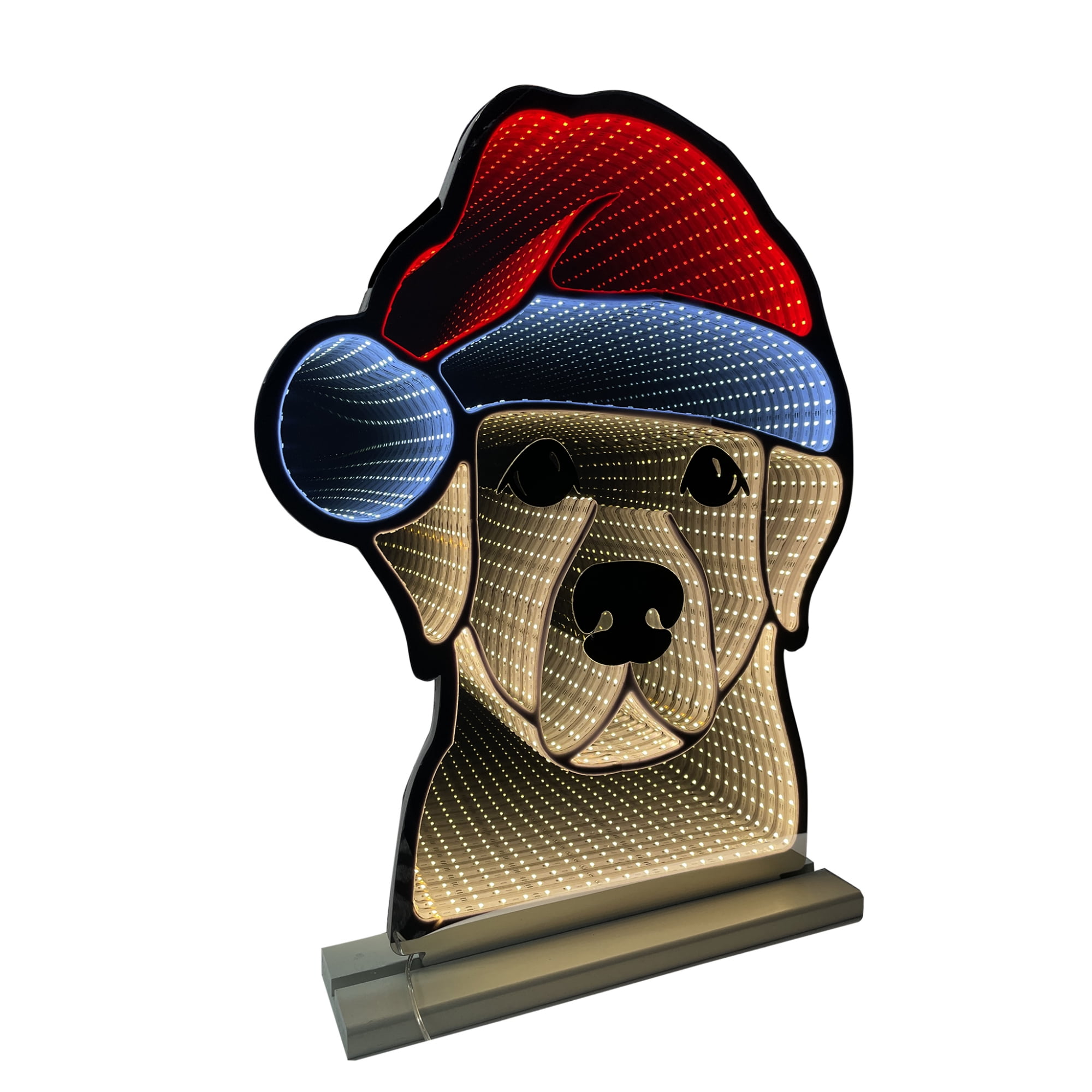 Universal Statues LED Lighted 3D Dog with Hat Christmas Infinity Mirror ...