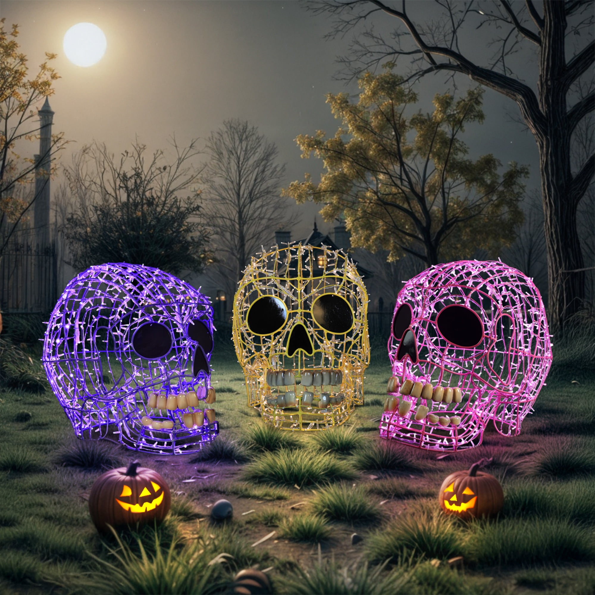 Universal Statues LED Lighted Aluminum Skull Outdoor Halloween Statue ...