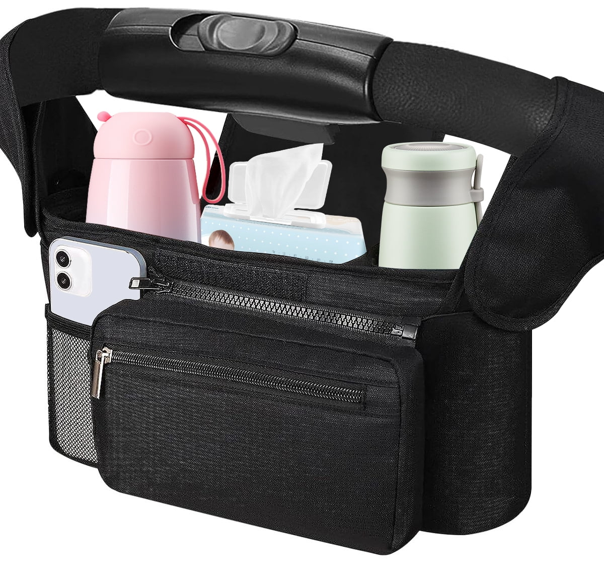 BUSATIA Universal Stroller Organizer, Non-Slip Straps, Insulated Cup ...