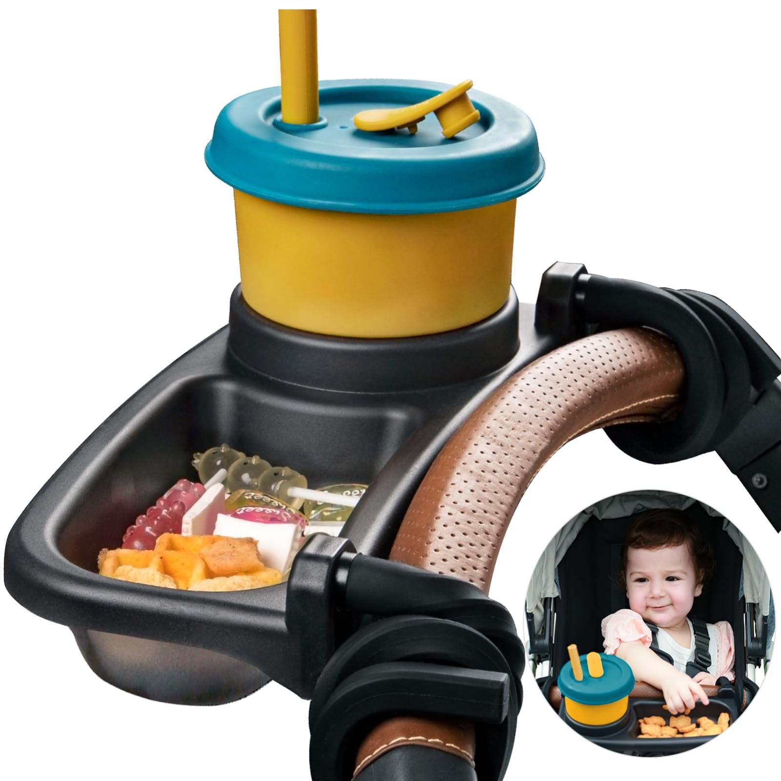 Universal Stroller Snack Tray, Cup Holder Tray with Silicone Flexible ...