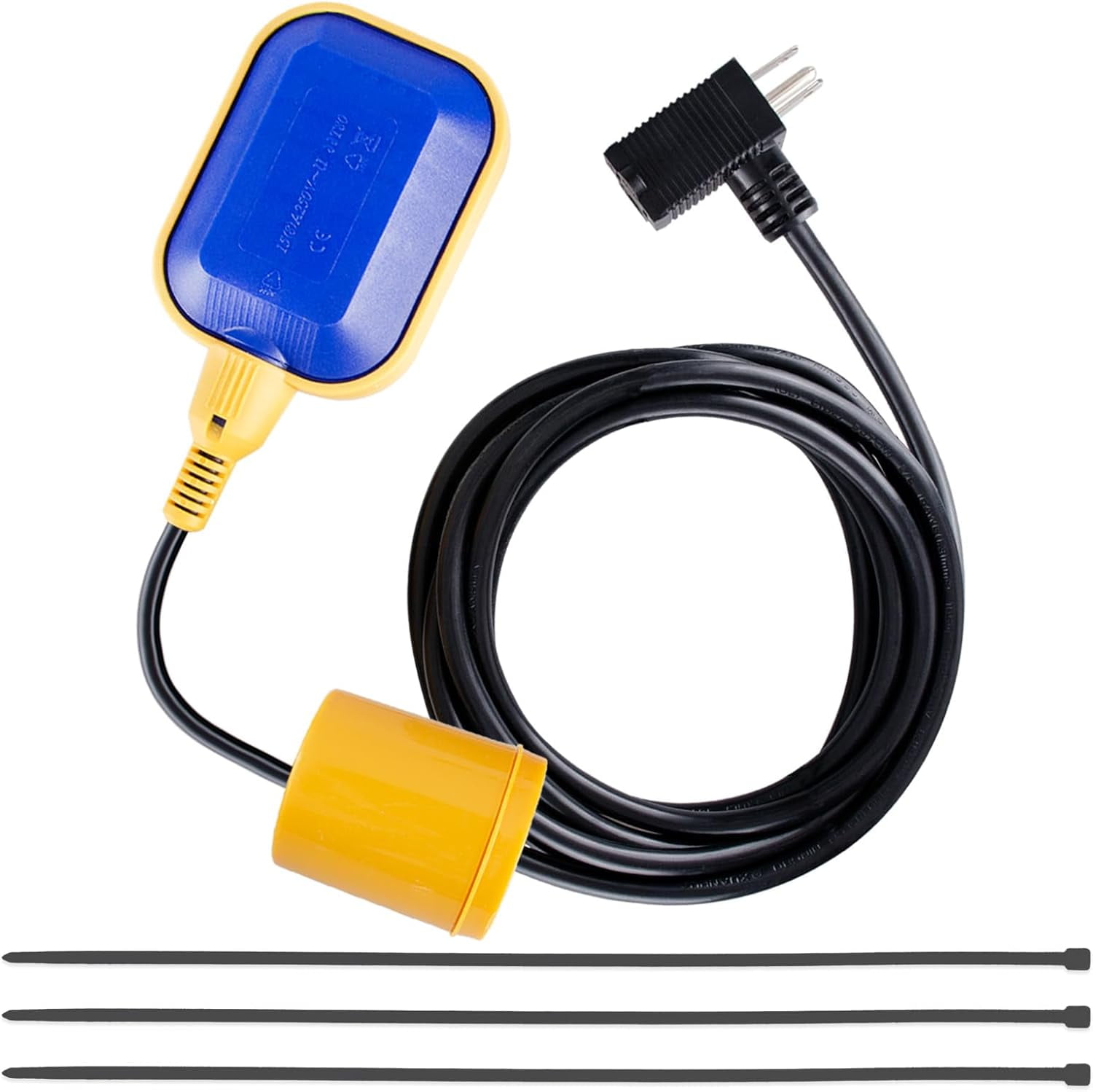 Universal Tethered Float Switch with 10ft Cable and Adjustable Counterweight- Ideal for Sump ...