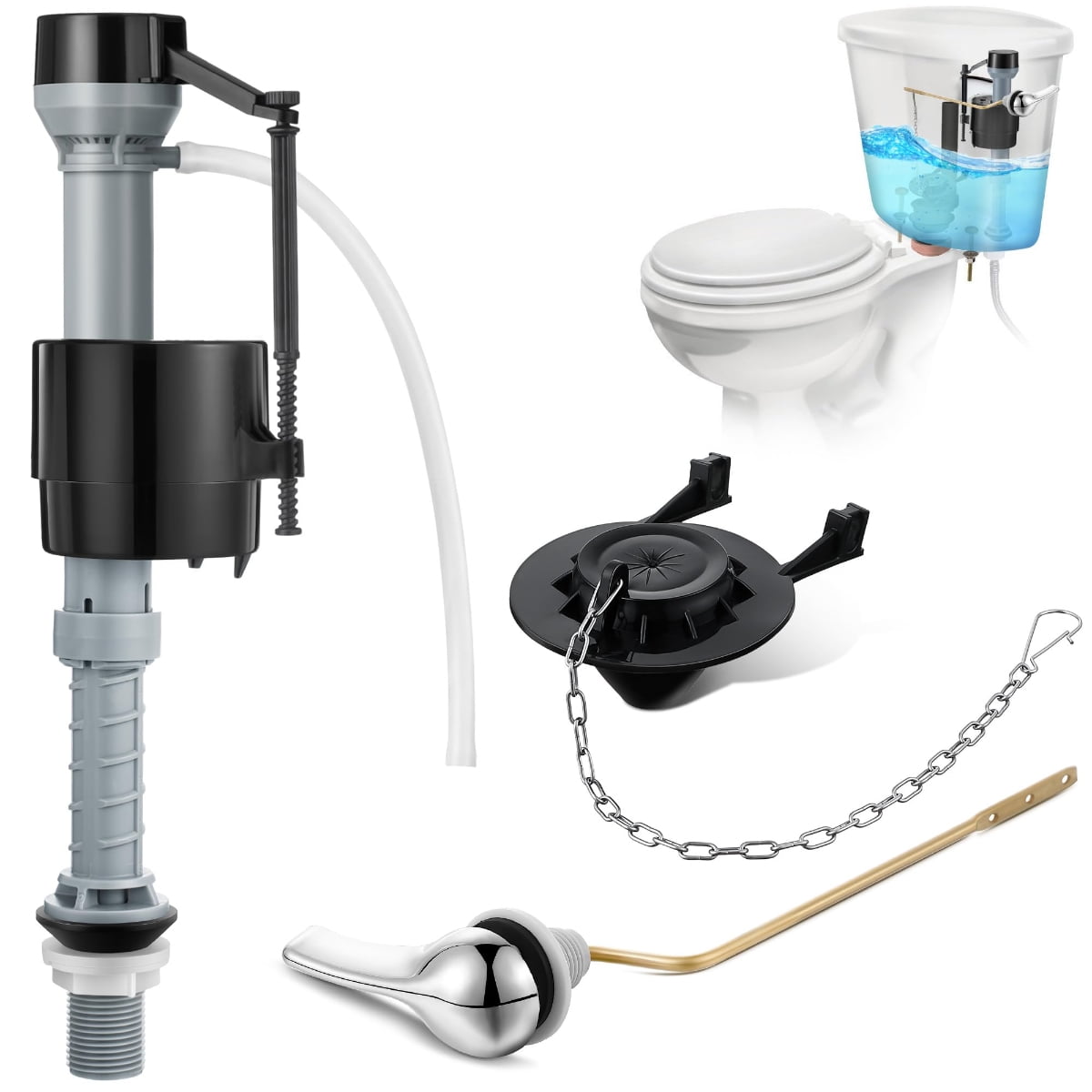 Universal Toilet Flusher Replacement Kit, Fill Valve, 2-Inch Flapper ...