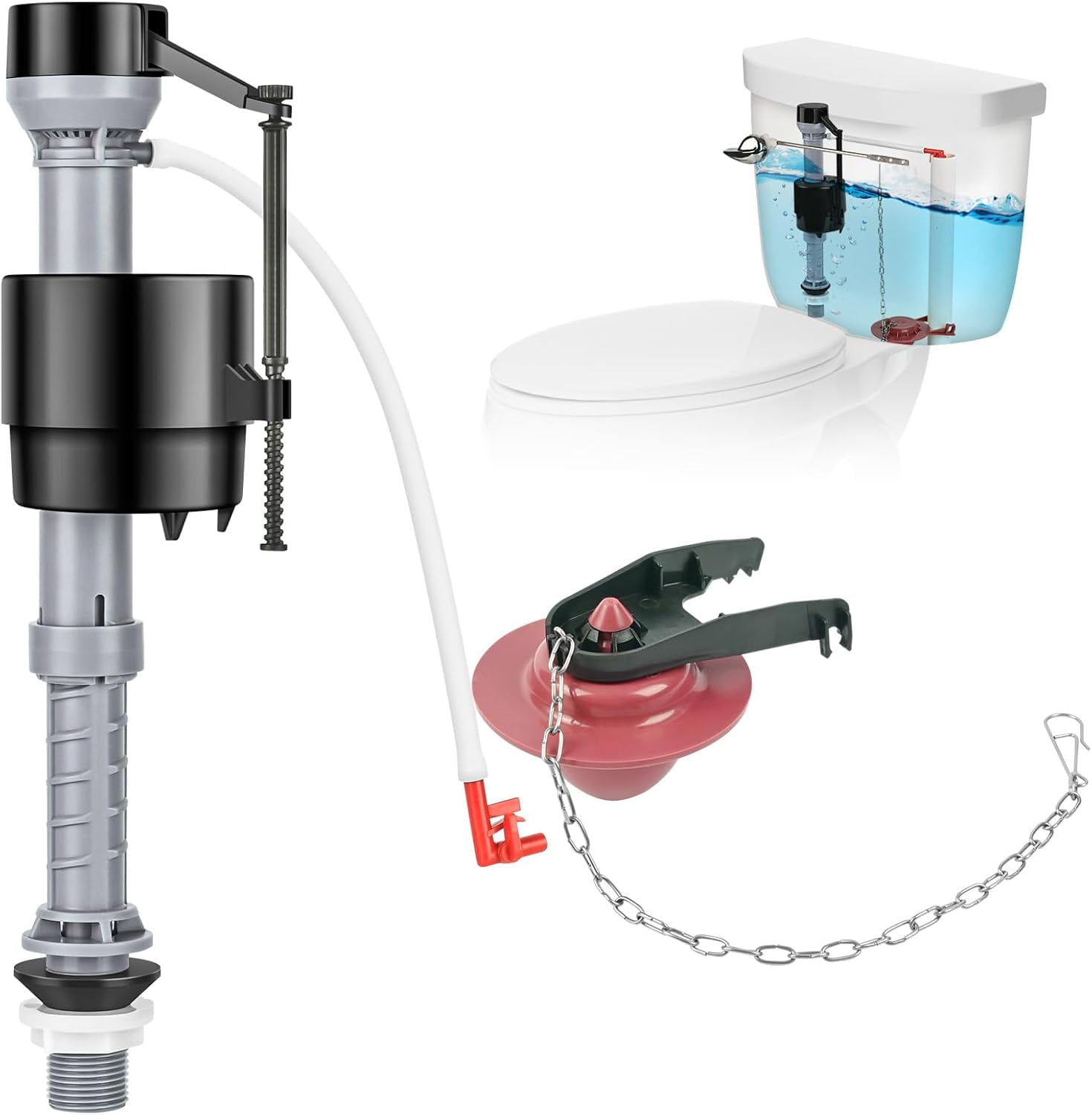 Universal Toilet Flusher Replacement Kit, Fill Valve and 2-Inch Flapper ...