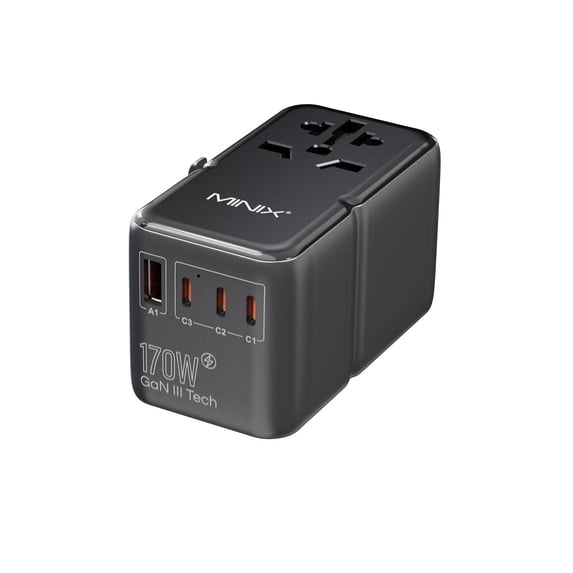 Universal Travel Adapter – 170W GaN III Charging, Dual Protection, 4 ...