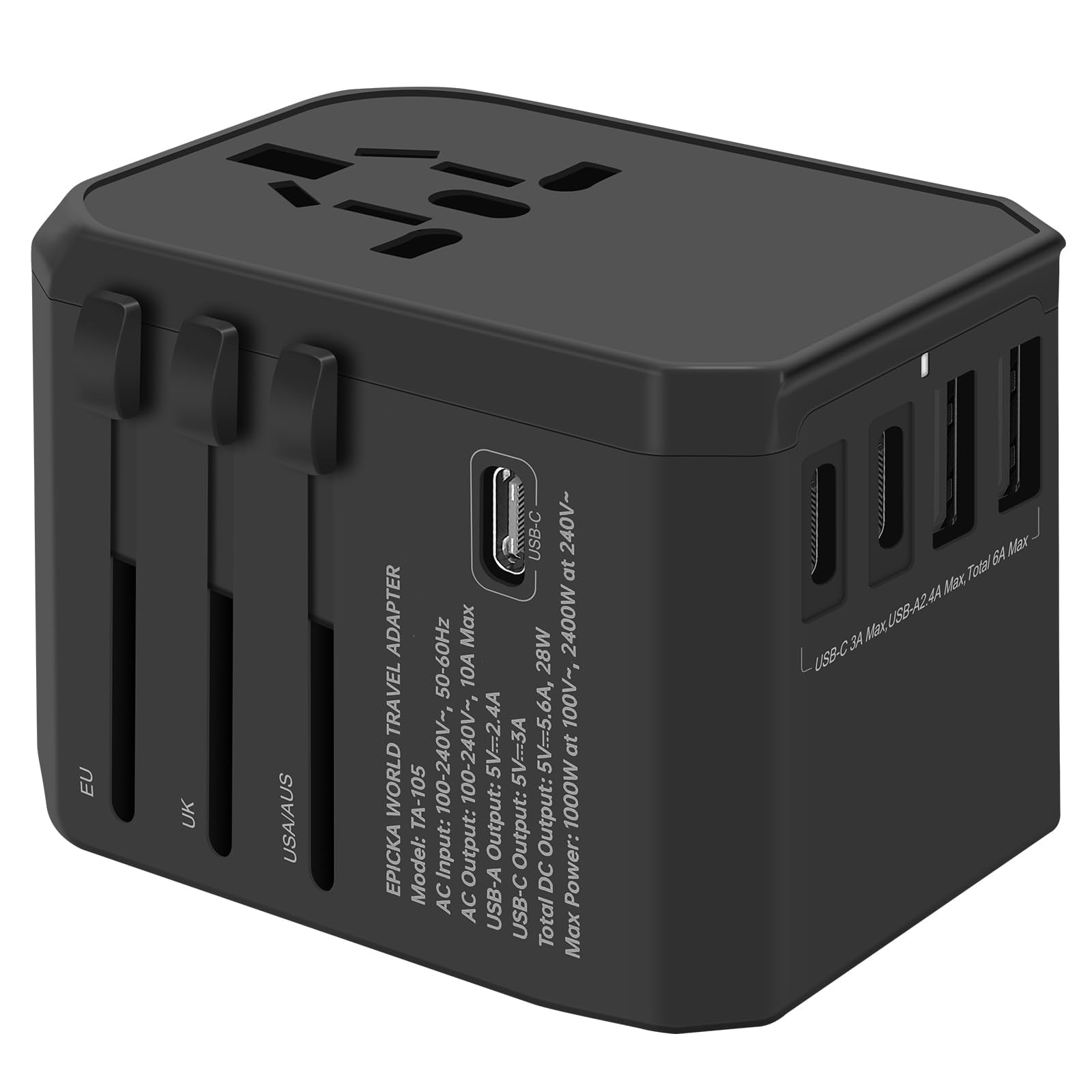Auniq Universal Travel Adapter 30W, 3 USB-C, 2 USB-A Ports ...