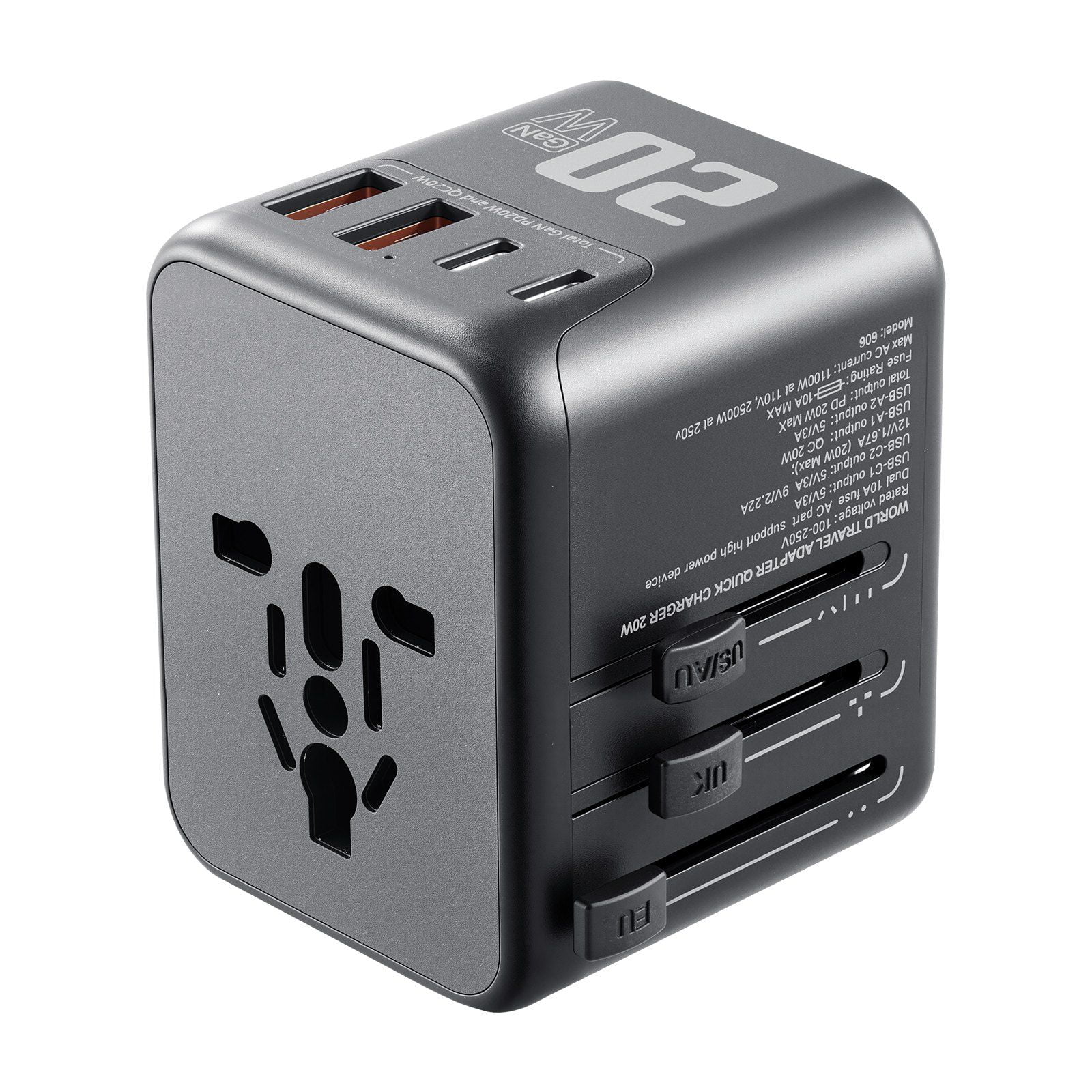 Universal Travel Adapter International 5 in 1 USB AC Wall Charger Power ...