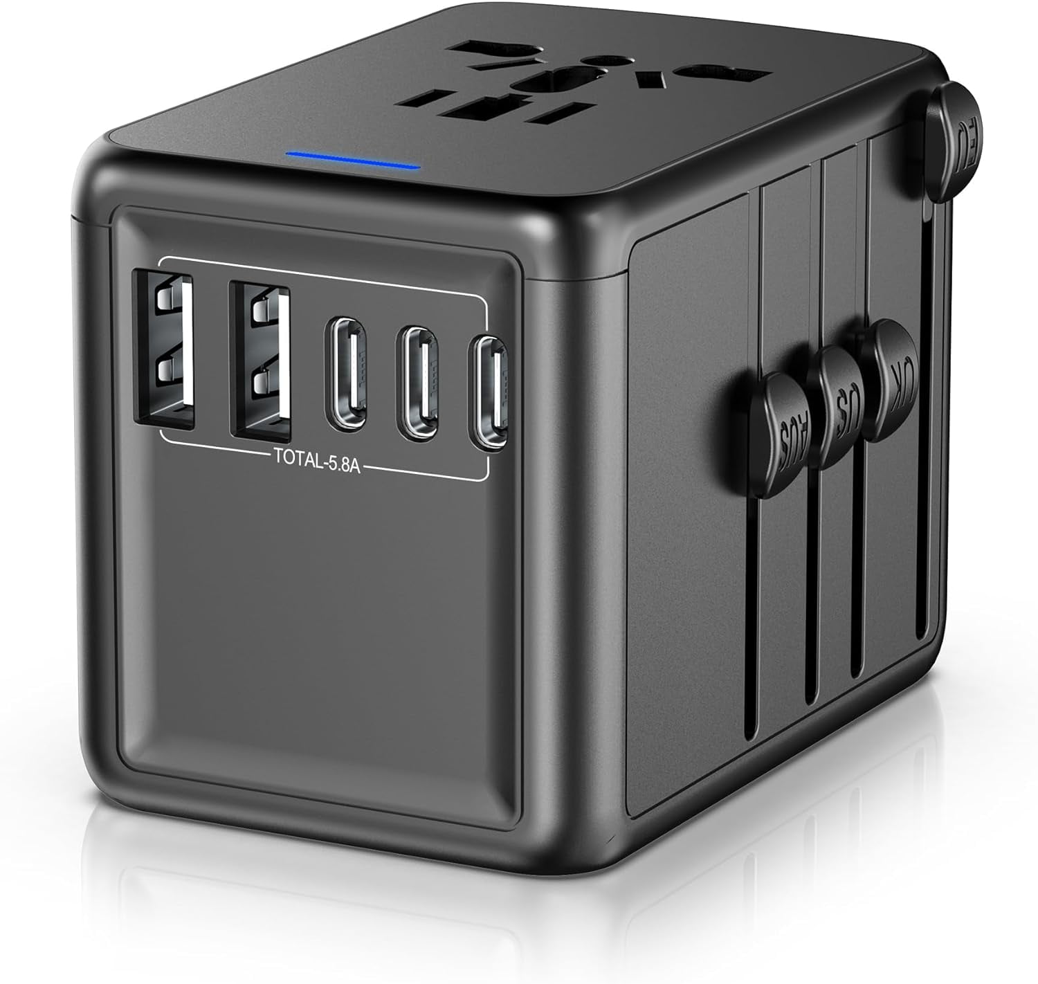 Universal Travel Adapter Offers 5.8A 3X 3.0A USB-C Ports, 2X 2.4A USB-A ...