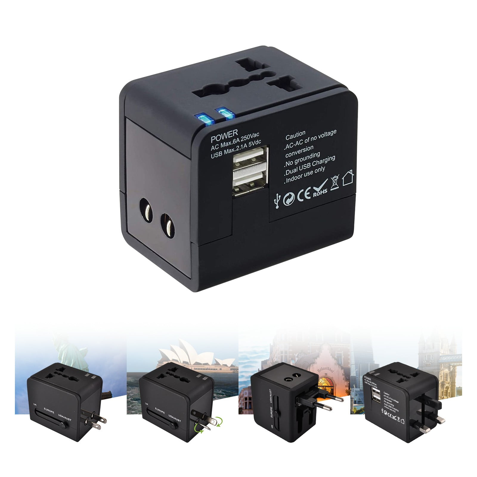 Universal Travel Adapter One International Wall Charger AC Plug Adaptor ...
