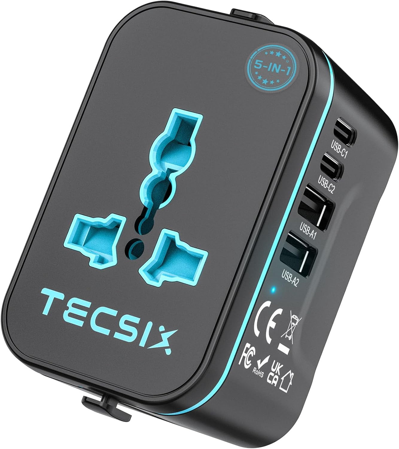 Universal Travel Adapter Worldwide, TECSIX European Travel Plug Adapter ...