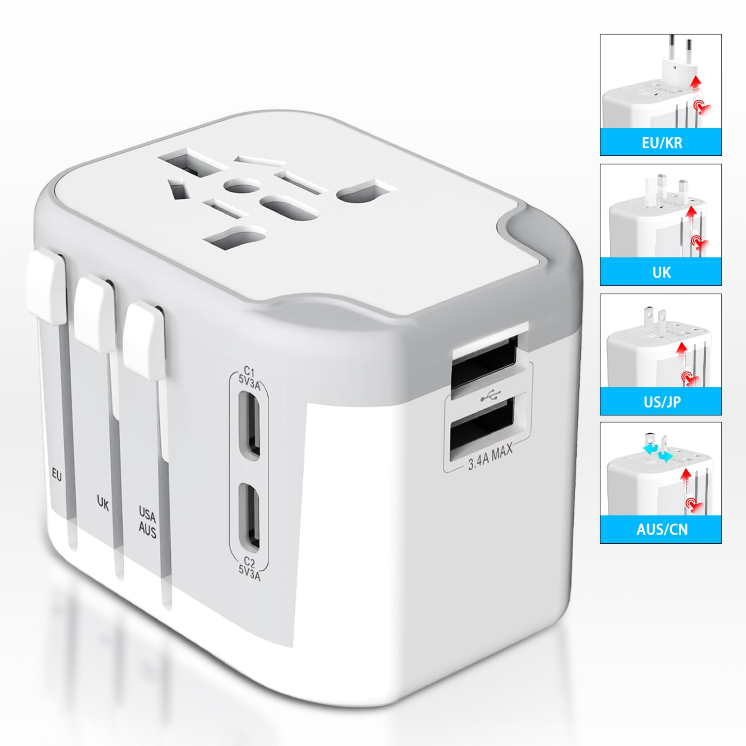 Universal Travel Adapter with 4 USB Ports and AC Outlets Travel ...