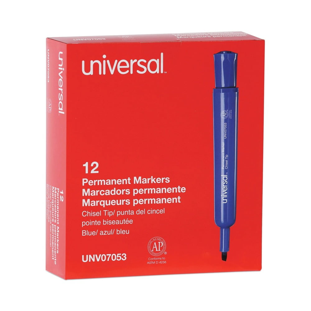 Universal UNV07053 Broad Chisel Tip Permanent Marker - Blue (1 Dozen ...