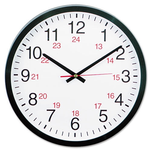 Universal UNV10441 12.63 in. Diameter 24-Hour Round Wall Clock Black ...