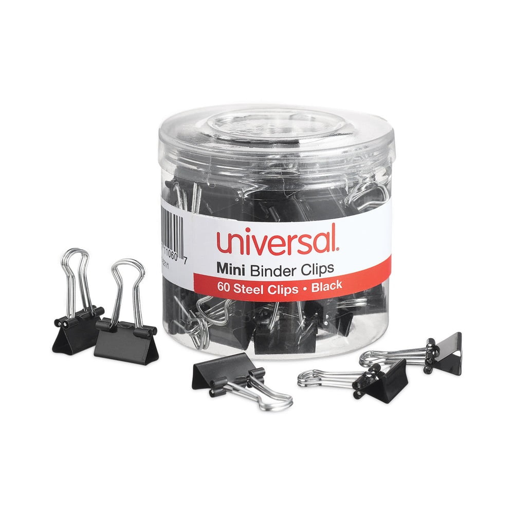 Universal UNV11060 Binder Clips with Storage Tub - Mini, Black/Silver ...