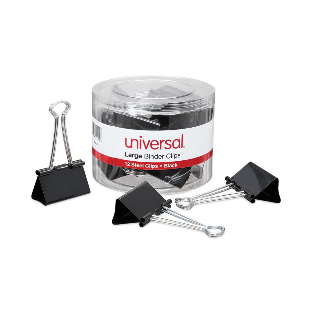 Universal Large Black/Silver Binder Clips (12/Pack) with 1-Inch ...