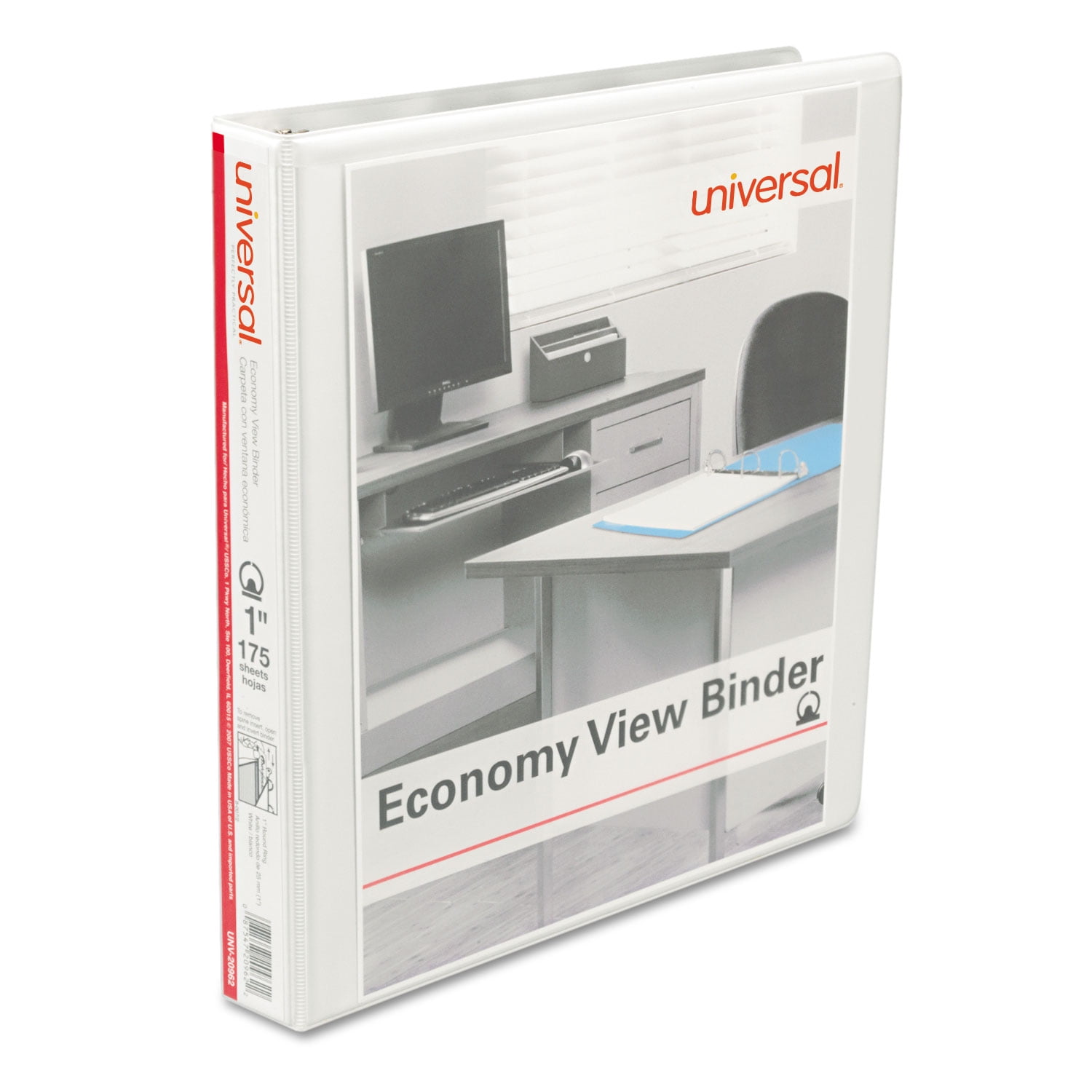 Universal® Bulk Economy Round Ring View Binder, Clear Cover, 1" White ...