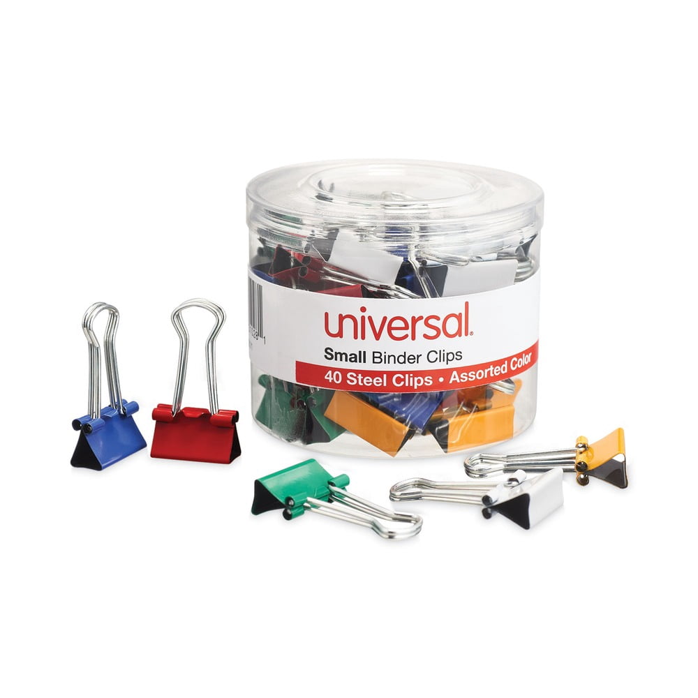 Universal UNV31028 Binder Clips with Storage Tub - Small, Assorted (40 ...
