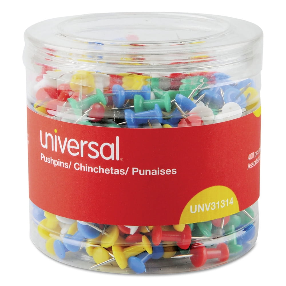 Universal UNV31314 3/8 in. Plastic Colored Push Pins - Assorted (400 ...