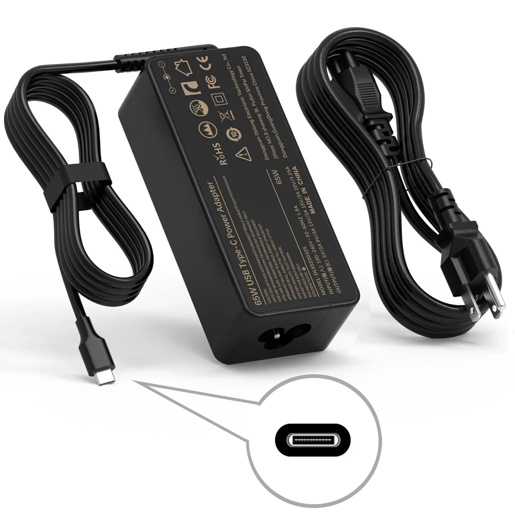 Lenovo Universal USB-C Laptop Charger, 65W AC Adapter for Chromebook ...