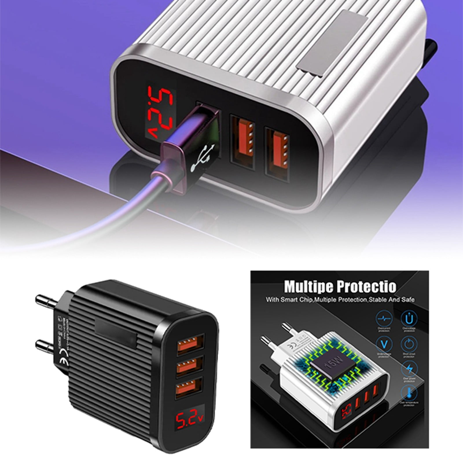 Universal USB Phone Chargers with Smart Digital Display for Multiple ...