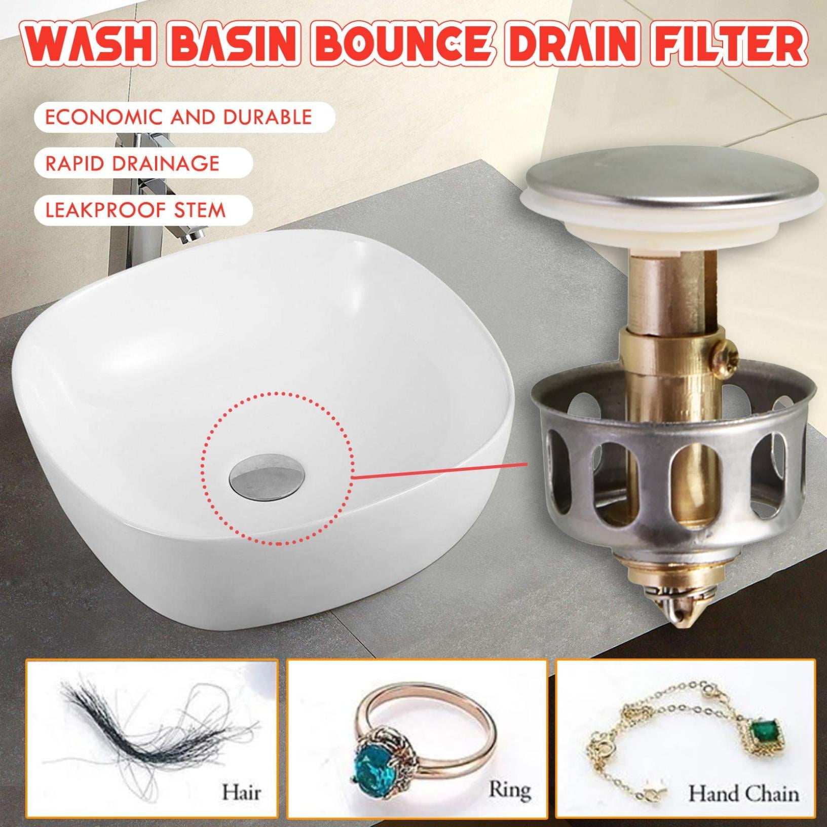 Universal Wash Basin Bounce Drain Filter No Overflow Pop Up Bathroom ...