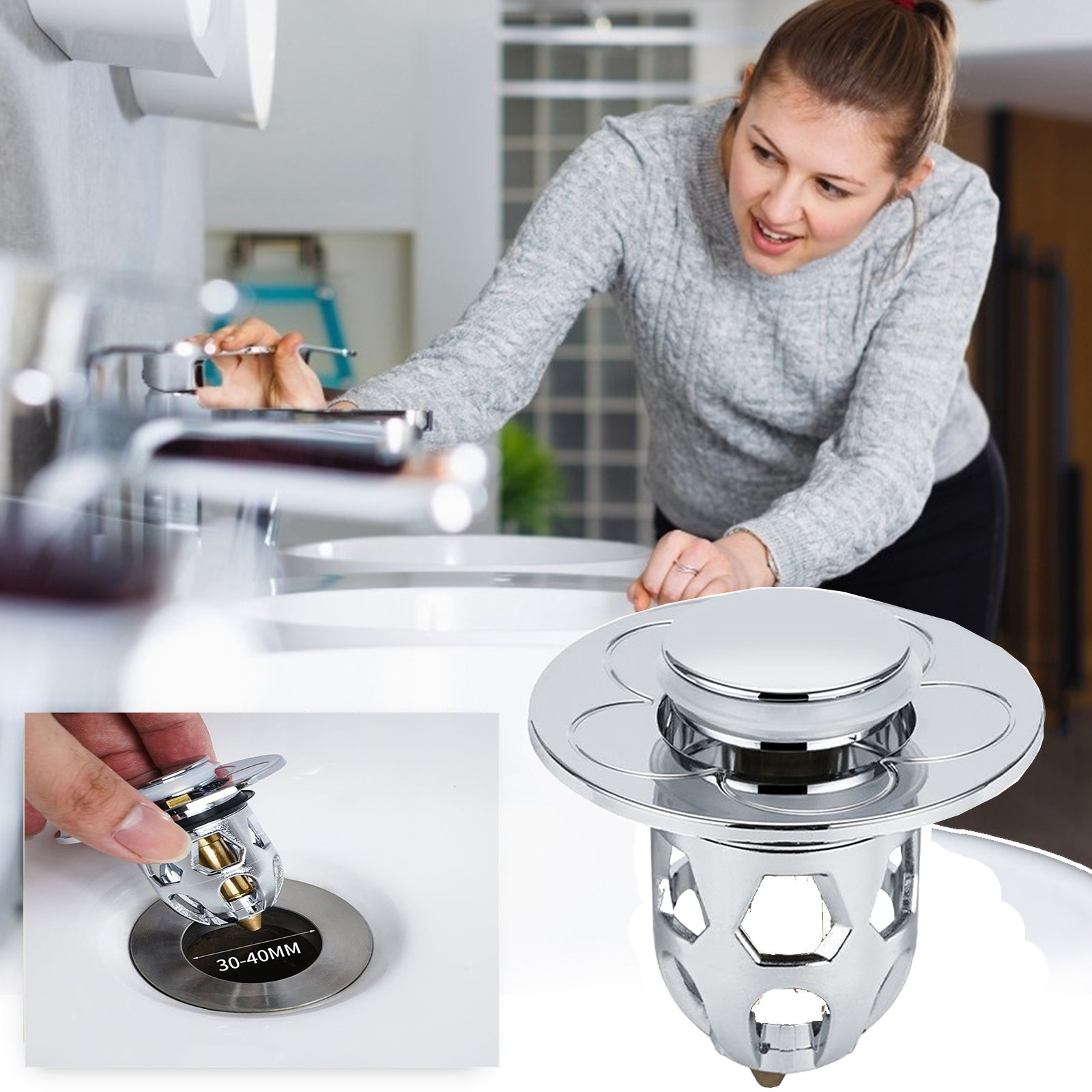 Universal Wash Basin Drain Filter, Bathroom Sink Plug, Stainless Steel ...