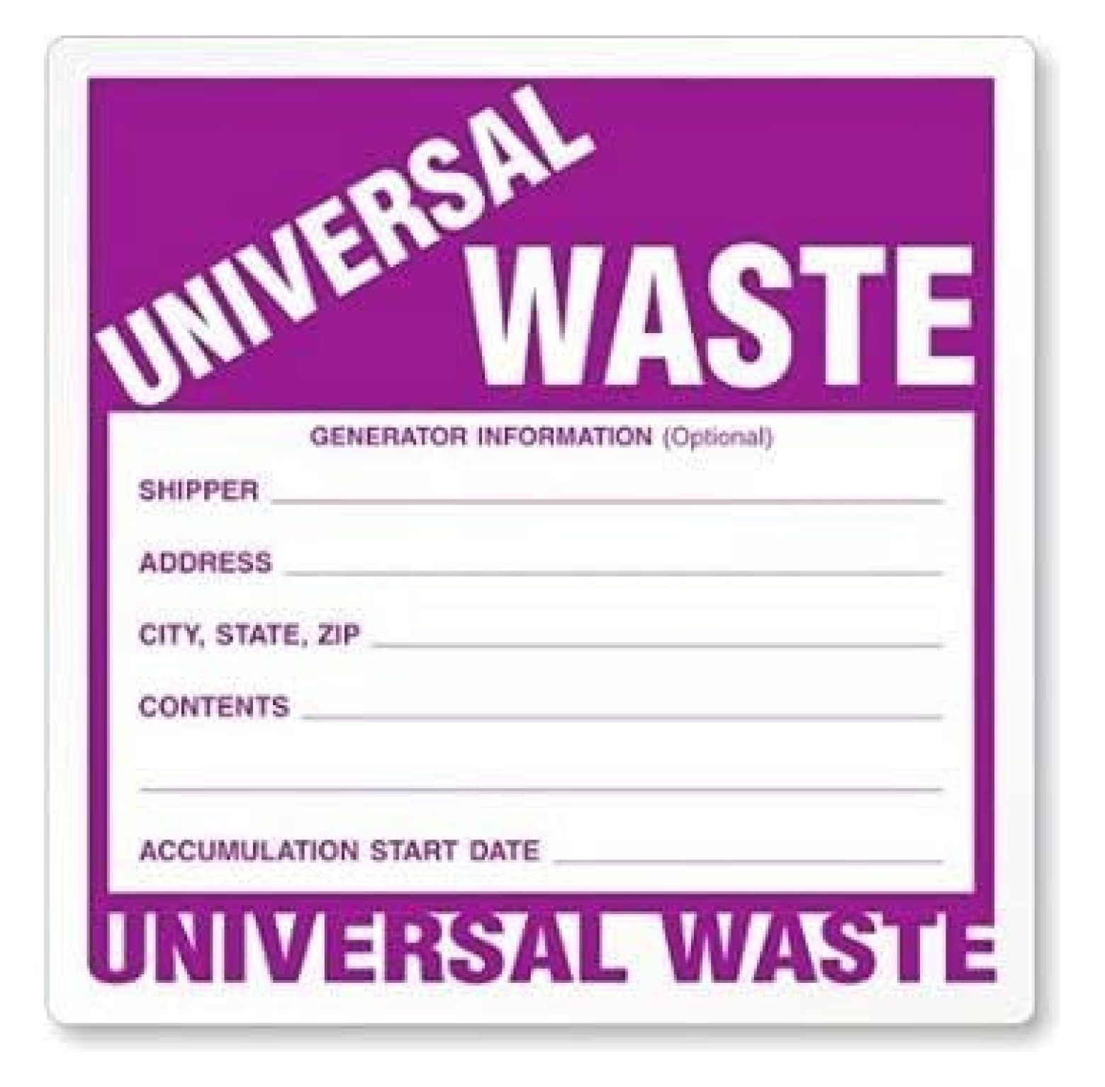 Universal Waste Vinyl Industrial Labels, 6