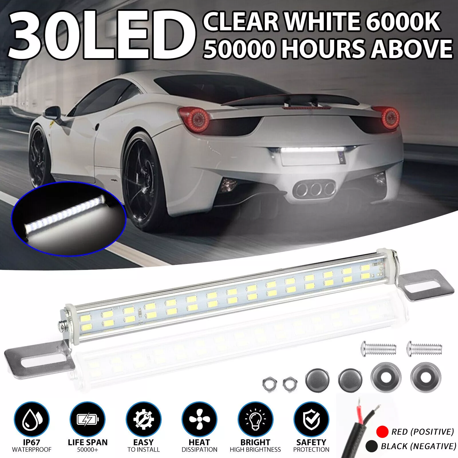 Universal White License Plate LED Back Up Reverse Light Bar For Car SUV ...