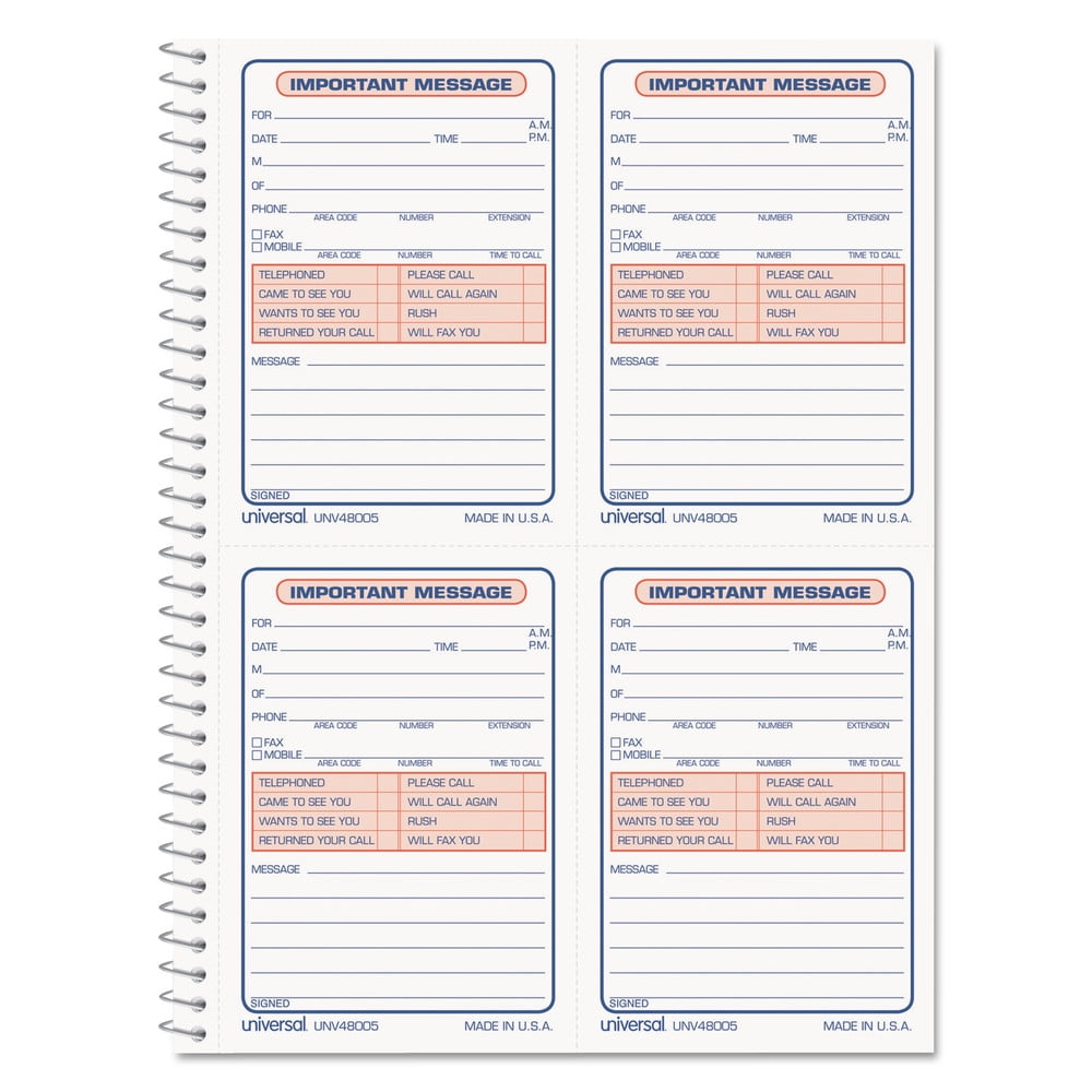 Universal Wirebound Message Books, 5 1/2 x 3 3/16, Two-Part Carbonless ...