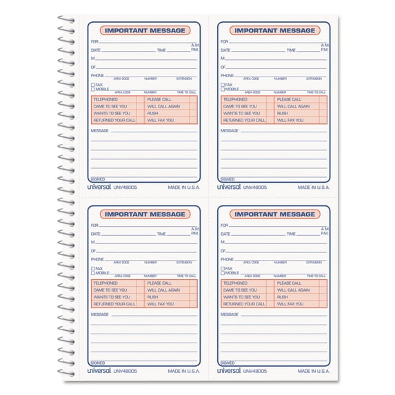 Universal Wirebound Message Books, 5 1/2 x 3 3/16, Two-Part Carbonless ...