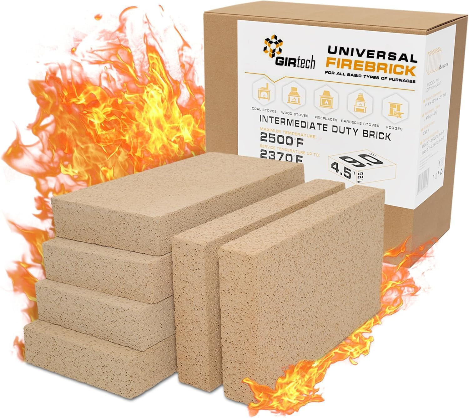 Universal Woodstove Firebricks 2500F Pack of 6 Fire Bricks for Internal ...