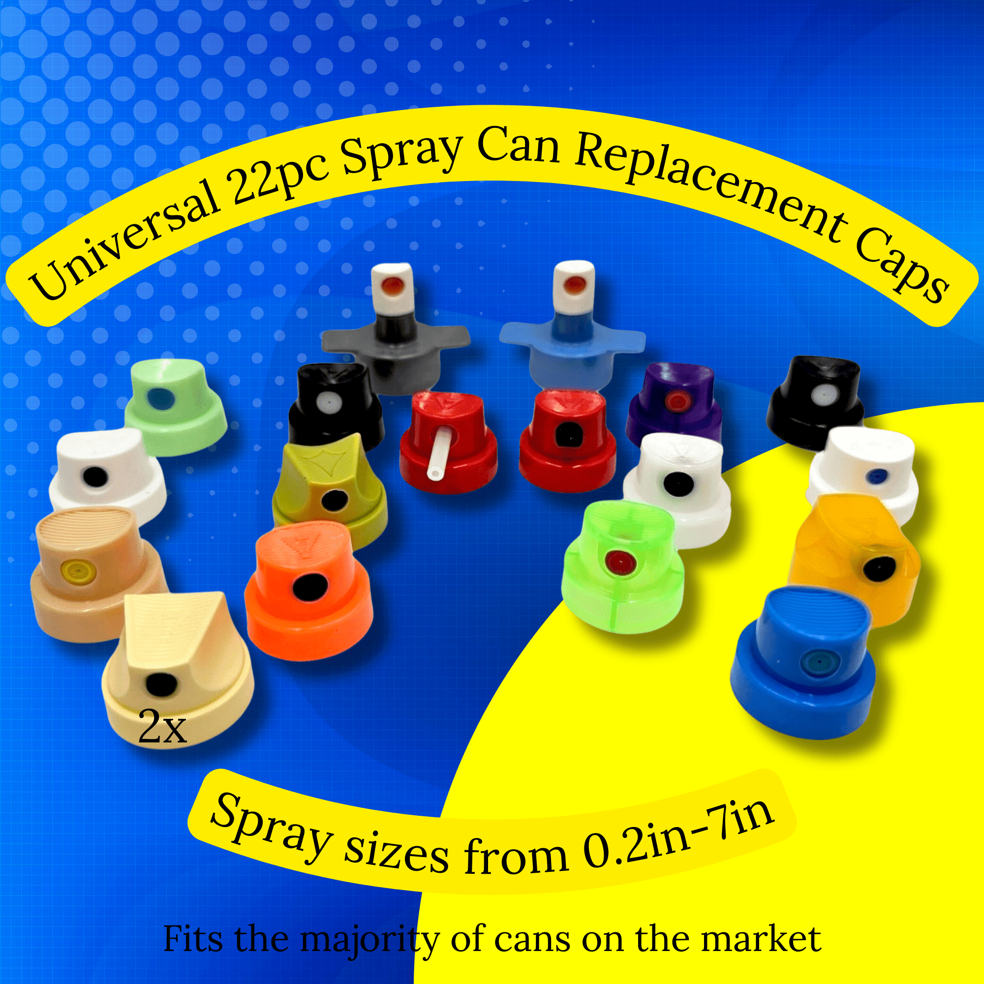 Universal replacement spray paint caps with adapter pack 22pcs - wide ...