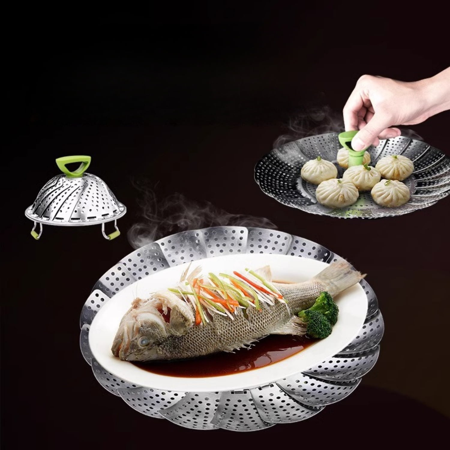Universal steamer stainless steel, steamer can be folded, changeable ...