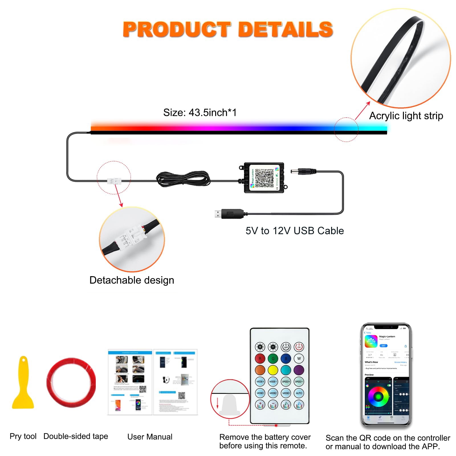 Universal symphony car ambient lights led interior rgb streamer ...