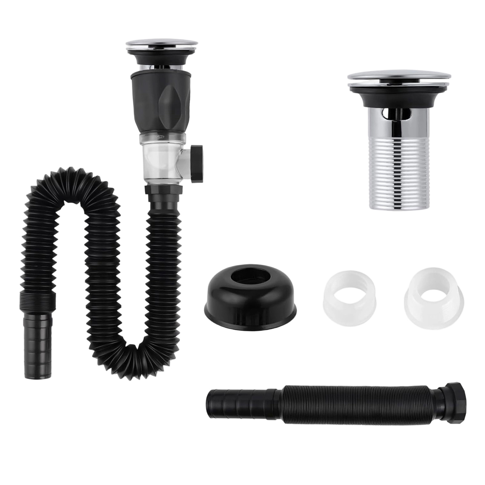 Universals Bathroom Sink Drain Set for 1 1/4" 1 2 Holes Flexible Pipe 6 ...