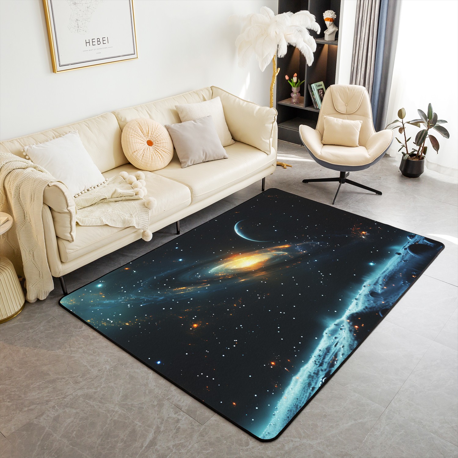 Universe 4'11"x 6'6" Area Rug,Moon Carpet,3D Printed Space Dreamy ...