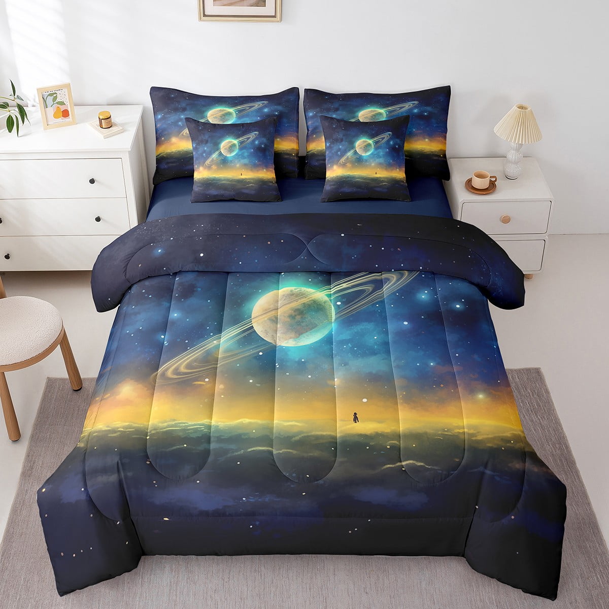 Universe 7 Pcs Comforter Set Queen Size,Fantasy Galaxy Bedding,Cartoon ...