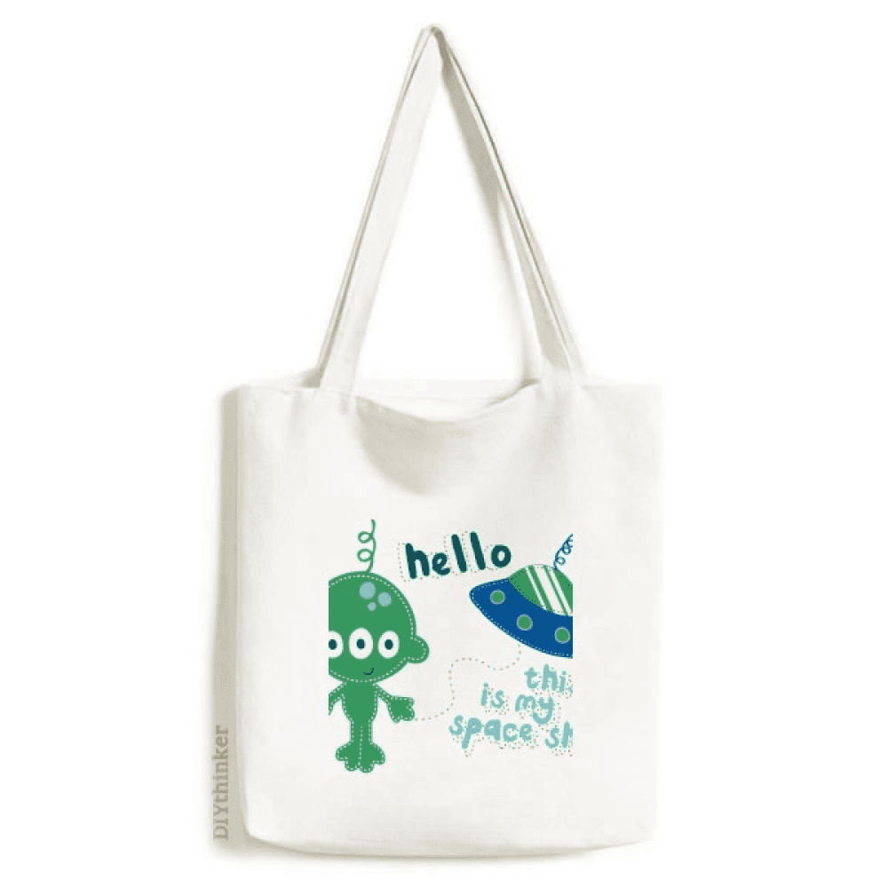 Universe And Alien Hello Alien Tote Canvas Bag Shopping Satchel Casual ...