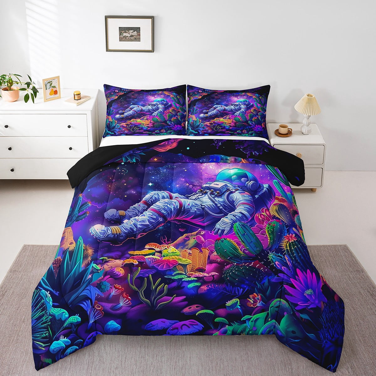 Universe Astronaut Full Bedding Set,Blue Purple Galaxy Comforter Set ...
