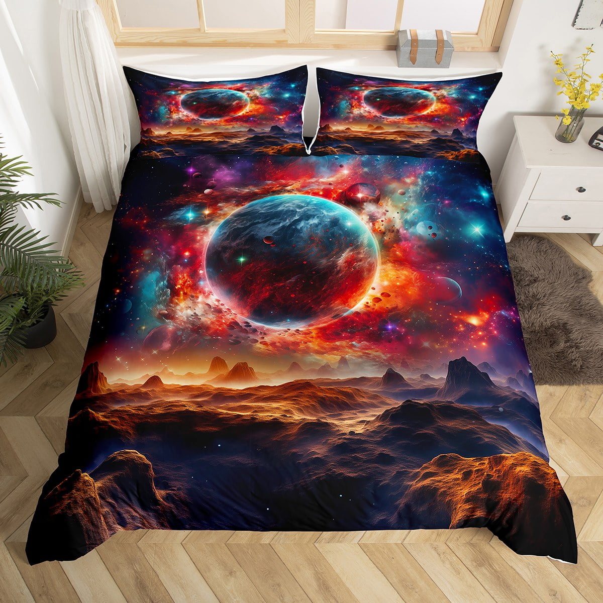 Universe Planet Duvet Cover Set Starry Sky Star Moon Galaxy Bedding ...