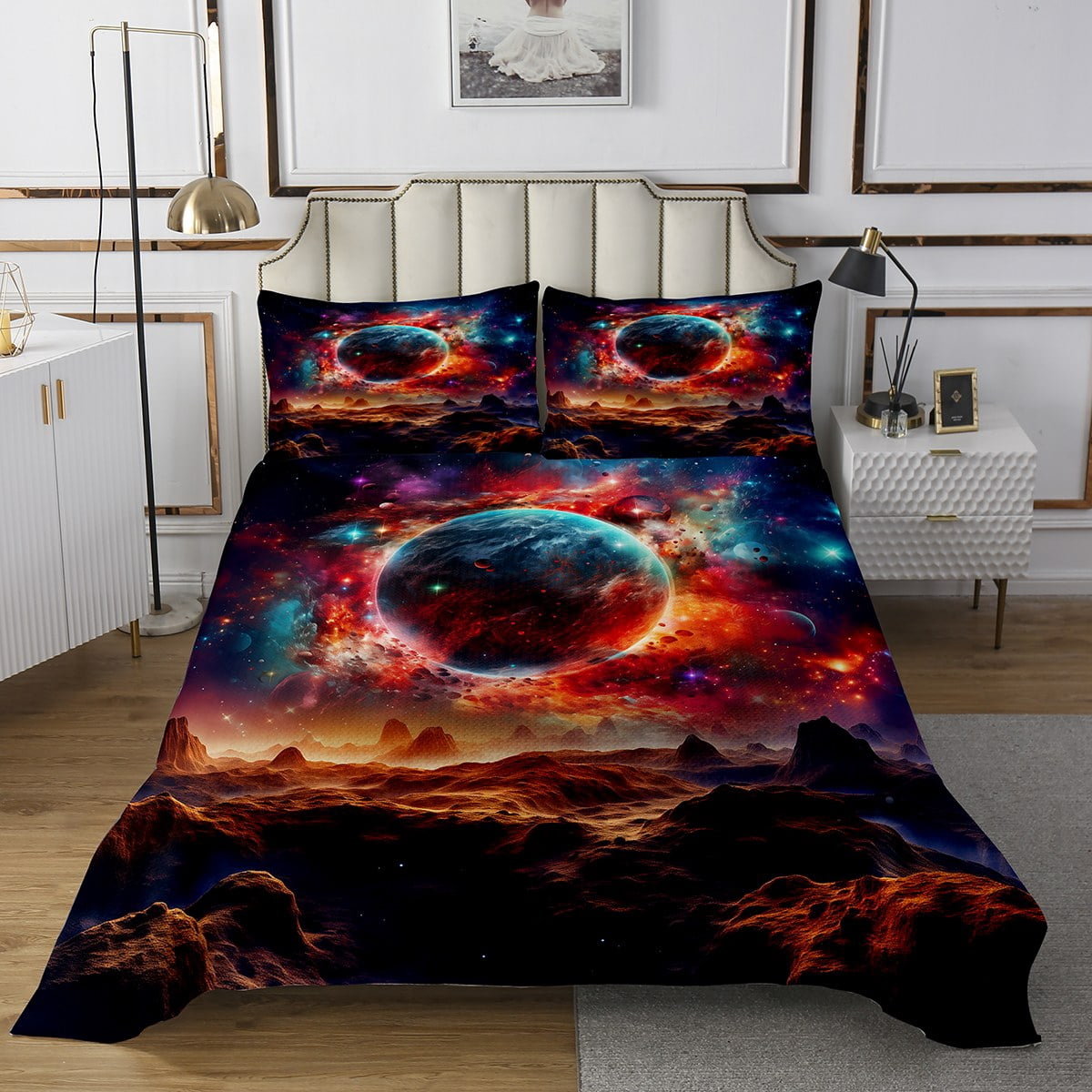Universe Planet Duvet Cover Set Starry Sky Star Moon Galaxy Queen ...