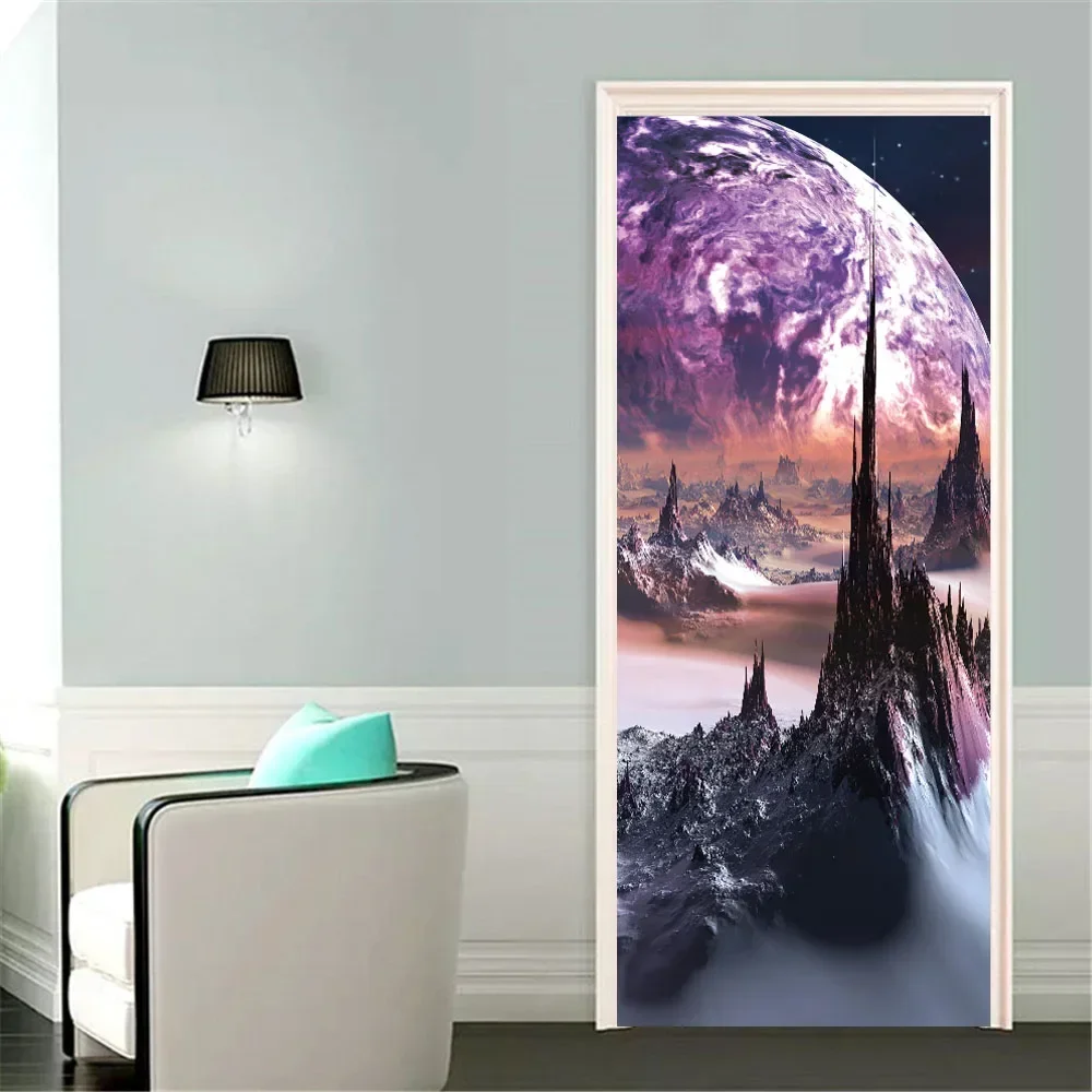 Universe Planets Door Stickers Wallpaper Galaxy Starry Sky Doors Murals ...