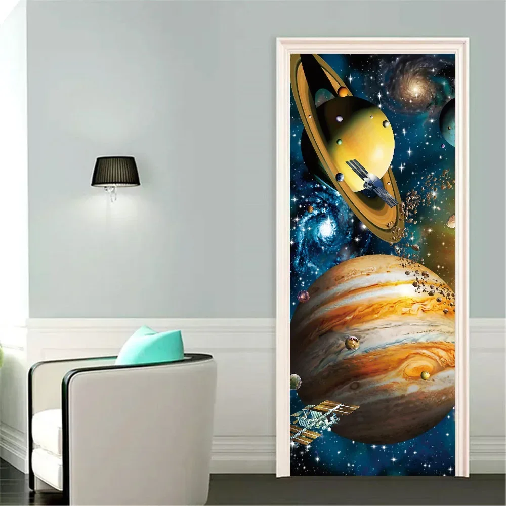 Universe Planets Door Stickers Wallpaper Galaxy Starry Sky Doors Murals ...